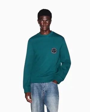 Armani Exchange Sweatshirt In Bonded Stretch Cotton Piquet - Green