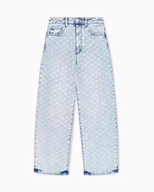 Armani Exchange Oversized Five-pocket Denim Pants With An Allover Print - Blue
