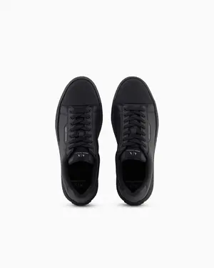 Armani Exchange Low Top Leather Sneakers With Embossed Logo - Black