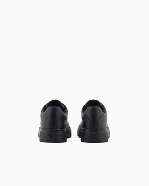 Armani Exchange Low Top Leather Sneakers With Embossed Logo - Black