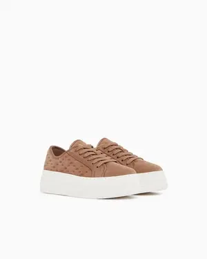 Armani Exchange Low Cut Sneakers In Leather With All-over Debossed Logo