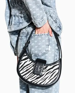 Armani Exchange Hobo Shoulder Bag In Coated Fabric