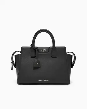 Armani Exchange Coated Fabric Tote Bag With Logo Strap - Black