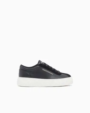 Armani Exchange Low Cut Sneakers With Suede And Tumbled Finish - Black