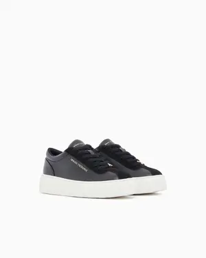 Armani Exchange Low Cut Sneakers With Suede And Tumbled Finish - Black