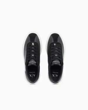 Armani Exchange Low Cut Sneakers With Suede And Tumbled Finish - Black