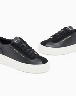 Armani Exchange Low Cut Sneakers With Suede And Tumbled Finish - Black
