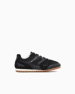 Armani Exchange Low Top Sneakers In Mesh And Suede With Rubber Sole - Black