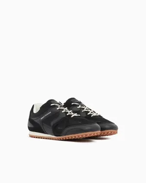 Armani Exchange Low Top Sneakers In Mesh And Suede With Rubber Sole