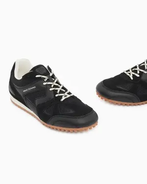 Armani Exchange Low Top Sneakers In Mesh And Suede With Rubber Sole