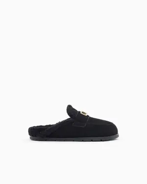 Armani Exchange Suede Clogs With Teddy Details Black
