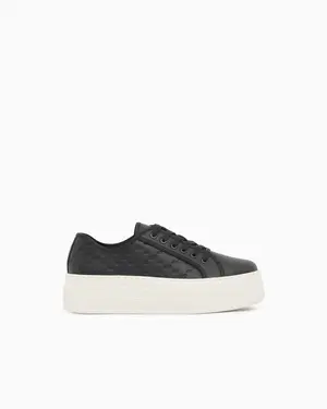 Armani Exchange Low Top Sneakers With All-over Debossed Logo - Black