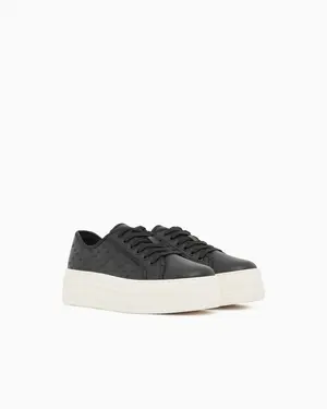 Armani Exchange Low Top Sneakers With All-over Debossed Logo - Black