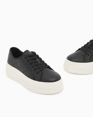 Armani Exchange Low Top Sneakers With All-over Debossed Logo - Black