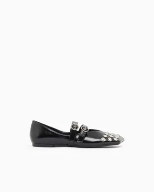 Armani Exchange Ballet Flat With A Smooth And Shiny Finish - Black