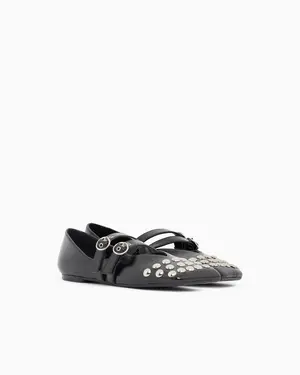 Armani Exchange Ballet Flat With A Smooth And Shiny Finish - Black