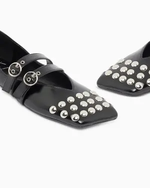 Armani Exchange Ballet Flat With A Smooth And Shiny Finish - Black