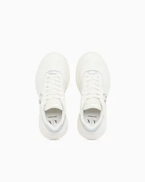 Armani Exchange Nappa Pillow & Metal Suede Sneakers - White