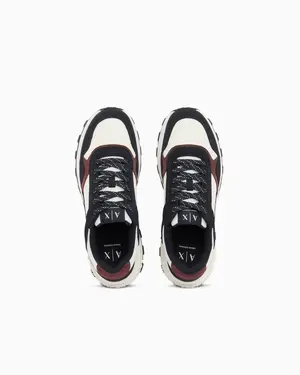Armani Exchange Sneakers In Suede And Mesh With All-over Logo