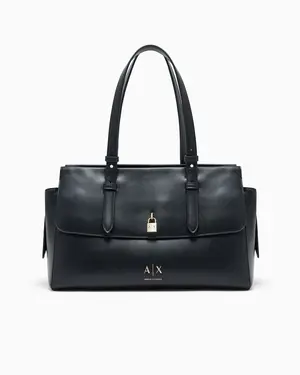 Armani Exchange Tote Shopping Bag In Coated Fabric - Black