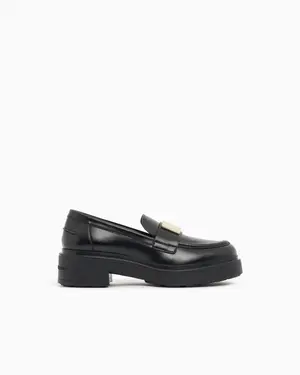 Armani Exchange Loafers In Coated Leather With Rubber Sole - Black