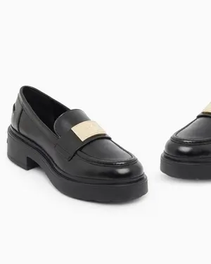 Armani Exchange Loafers In Coated Leather With Rubber Sole