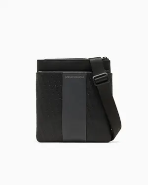 Armani Exchange Flat Crossbody Messenger Bag In Coated Fabric - Black