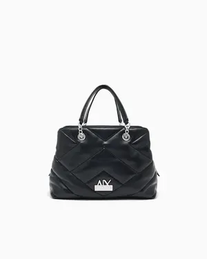 Armani Exchange Shopping Bag In Coated Fabric - Black