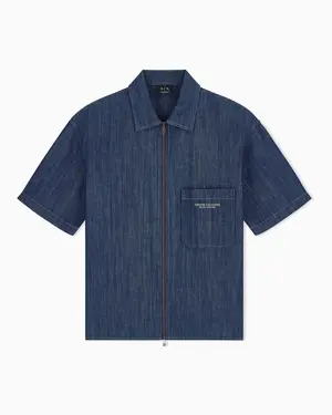 Armani Exchange Oversized Shirt Denim Washed Cotton - Blue