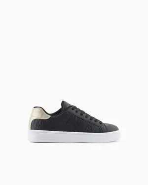 Armani Exchange Low-top Sneakers With Embossed Pattern And Contrast Heel - Black