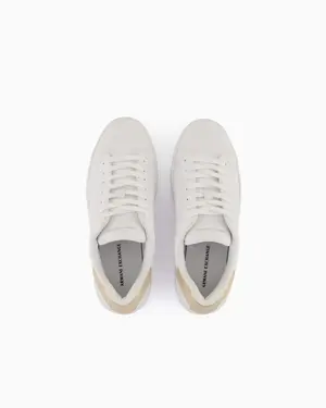 Armani Exchange Low-top Sneakers With Embossed Pattern And Contrast Heel - White