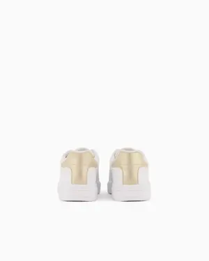 Armani Exchange Low-top Sneakers With Embossed Pattern And Contrast Heel - White