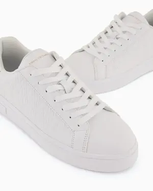 Armani Exchange Low-top Sneakers With Embossed Pattern And Contrast Heel - White