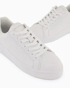 Armani Exchange Embossed Low-top Sneakers With Contrast Heel - White