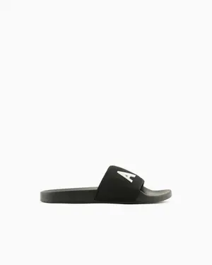 Armani Exchange Slide Sandals With A Wide Strap And Textured Rubber Sole - Black
