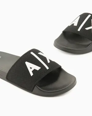 Armani Exchange Slide Sandals With A Wide Strap And Textured Rubber Sole - Black