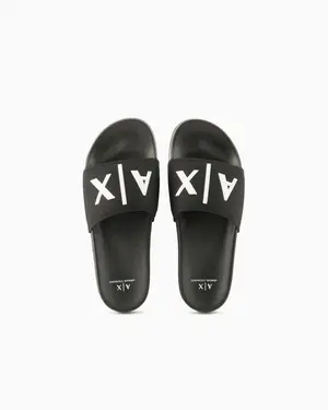 Armani Exchange Slide Sandals With A Wide Strap And Textured Rubber Sole - Black