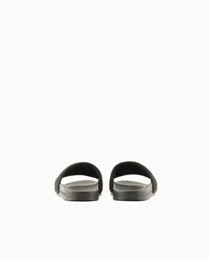 Armani Exchange Slide Sandals With A Wide Strap And Textured Rubber Sole - Black