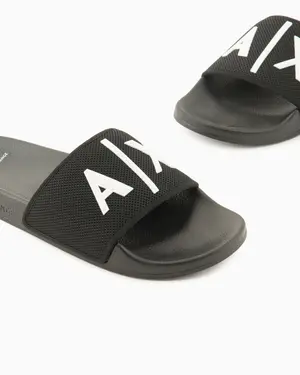 Armani Exchange Slide Sandals With A Wide Strap And Textured Rubber Sole - Black