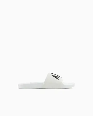 Armani Exchange Slide Sandals With A Wide Strap And Textured Rubber Sole - White