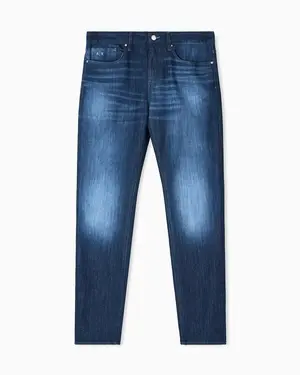 Armani Exchange Slim-fit 5-pocket Jeans In Washed Fleece Denim Essential - Blue