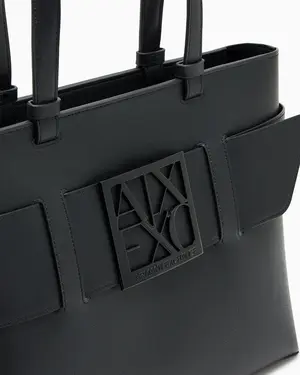 Armani Exchange Structured Tote Bag With Front Logo And Double Handles
