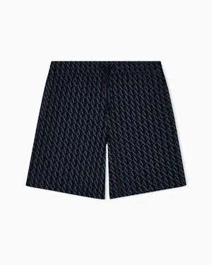 Armani Exchange French Terry Shorts With An All-over Pattern Essential - Black