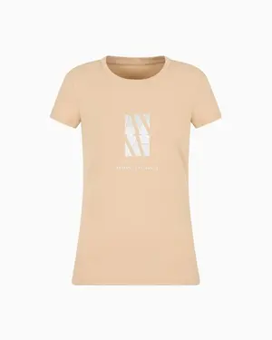 Armani Exchange Slim Fit T-shirt With Central Logo - Camel