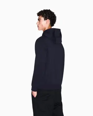 Armani Exchange Full-zip Hoodie In Bonded Stretch Cotton With Logo Icon - Navy Blue