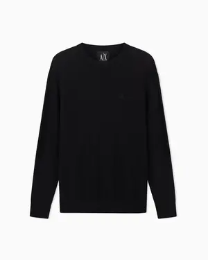 Armani Exchange Crew Neck Sweater In A Cotton Blend With Ribbed Cuffs Icon - Black