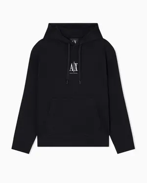 Armani Exchange Stretch Cotton Hoodie With A Kangaroo Pocket And Logo Icon - Black