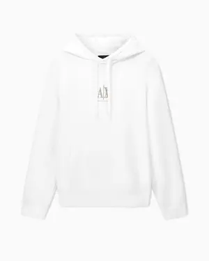 Armani Exchange Stretch Cotton Hoodie With A Kangaroo Pocket And Logo Icon - White