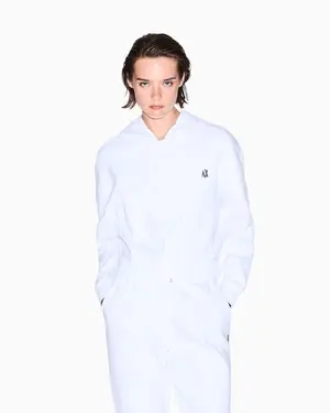 Armani Exchange Full-zip Hoodie With Embroidered Logo - White