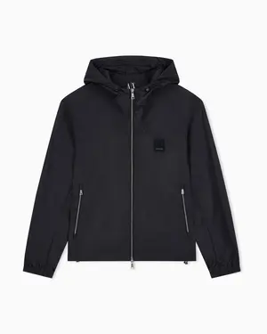 Armani Exchange Hooded Nylon Windbreaker Icon With A Zip And Logo Patch - Black
